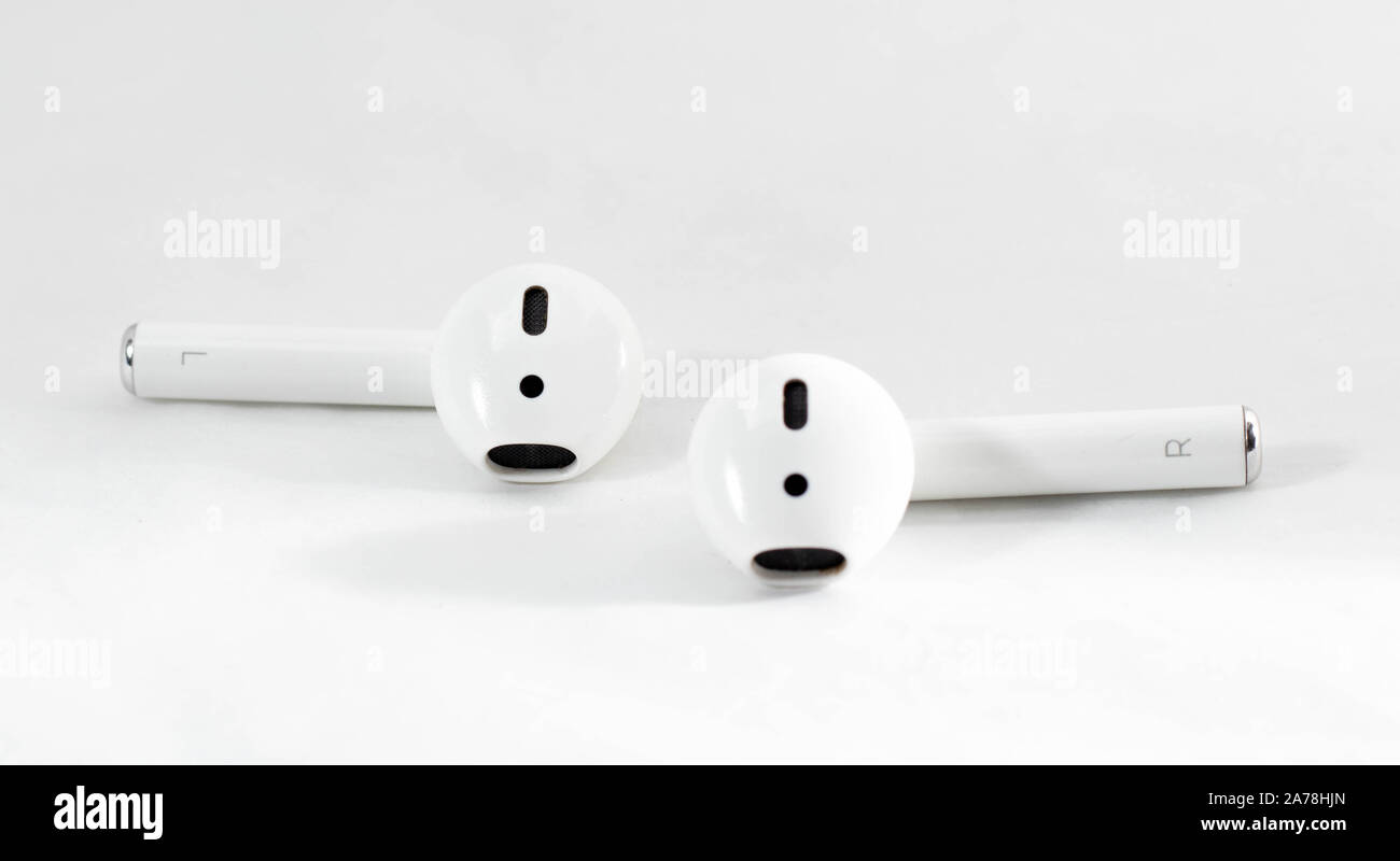 close up image of the apple air pods 2 sport Stock Photo - Alamy