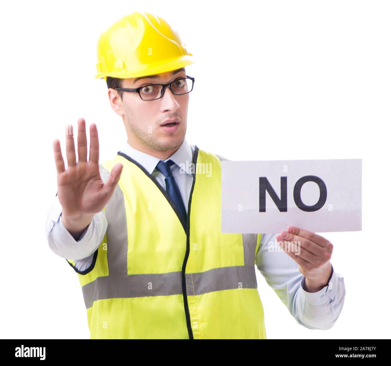 Construction supervisor with no asnwer isolated on white background ...