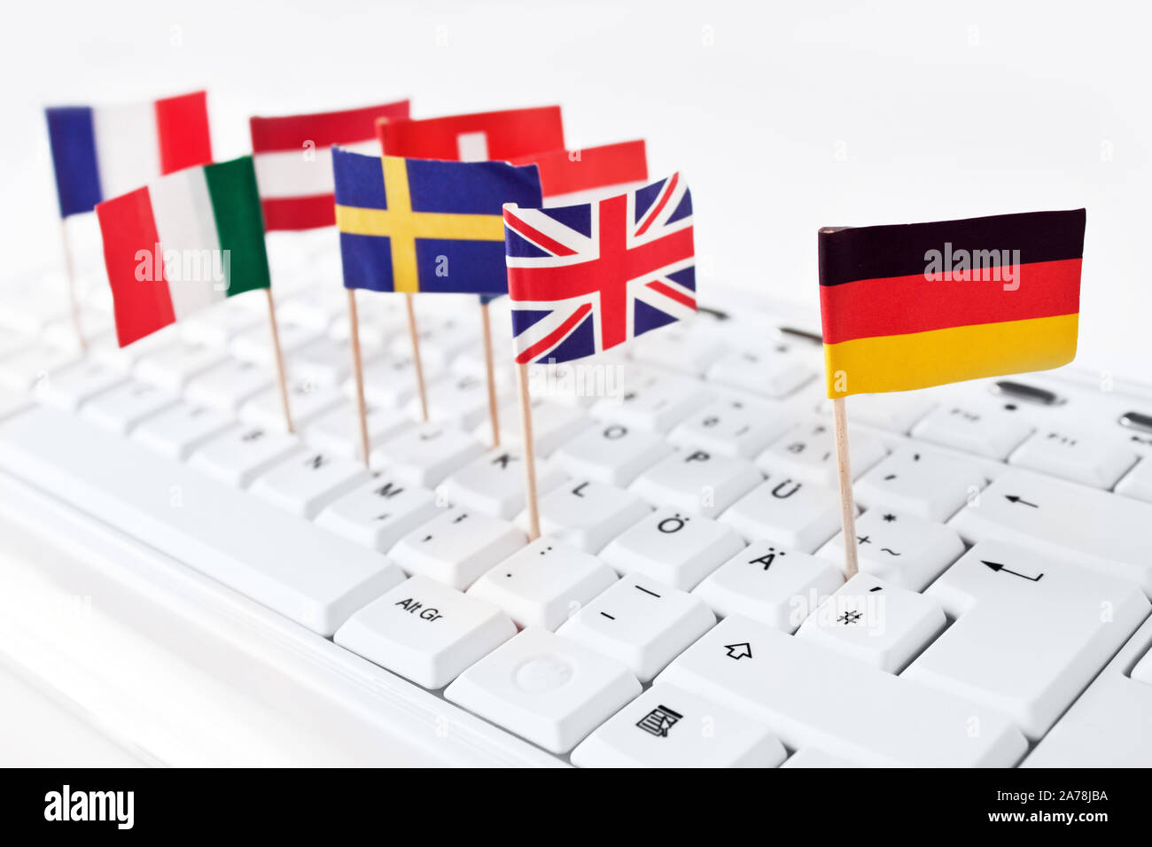 Keyboard with Europe Flags against white background Stock Photo - Alamy