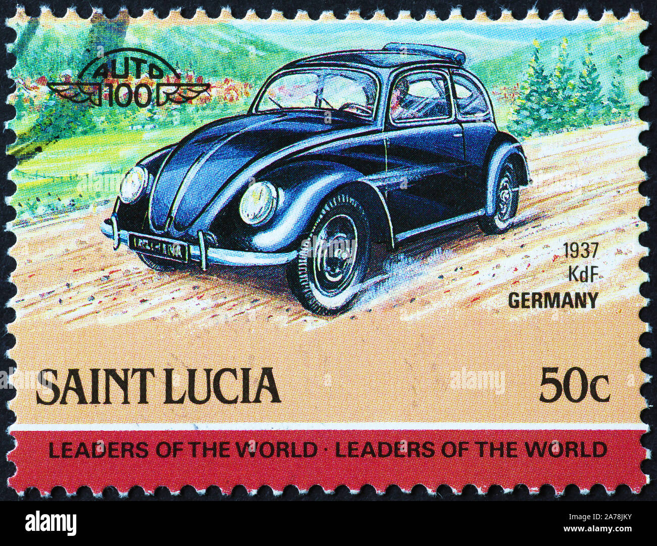 Volkswagen beetle on postage stamp of Saint Lucia Stock Photo - Alamy