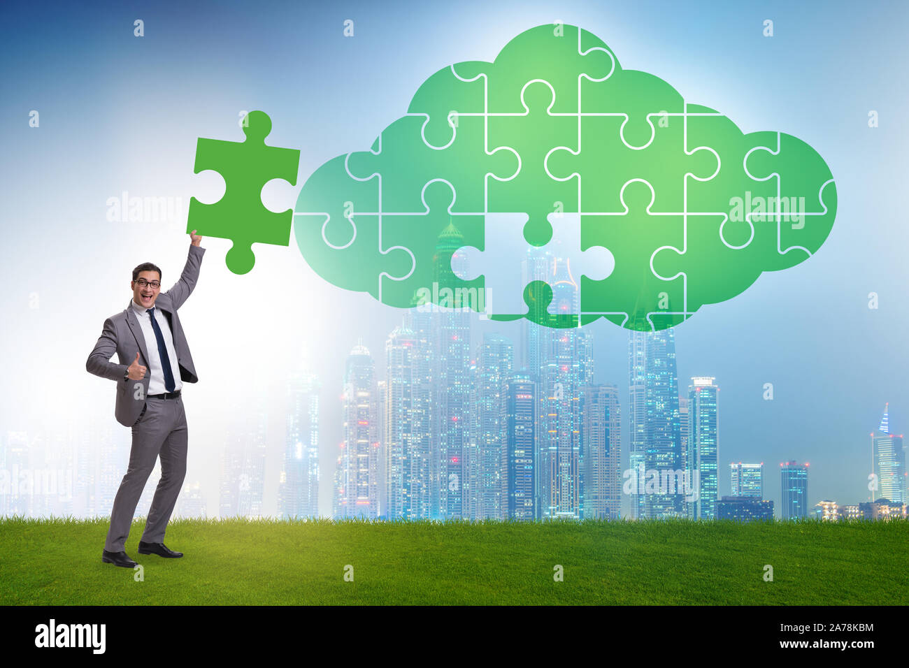 The concept of cloud computing with jigsaw puzzle Stock Photo - Alamy