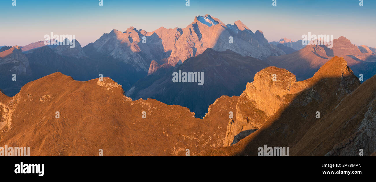 Autumn view of the Passo Giau valley in the Italian Dolomites and the ...