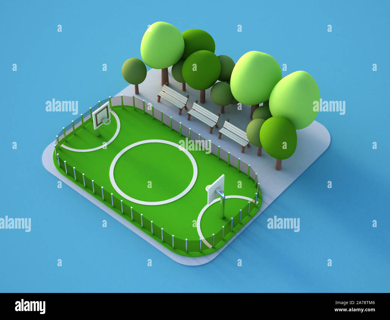 A model of a sports field with a football field. 3d rendering, 3d ...