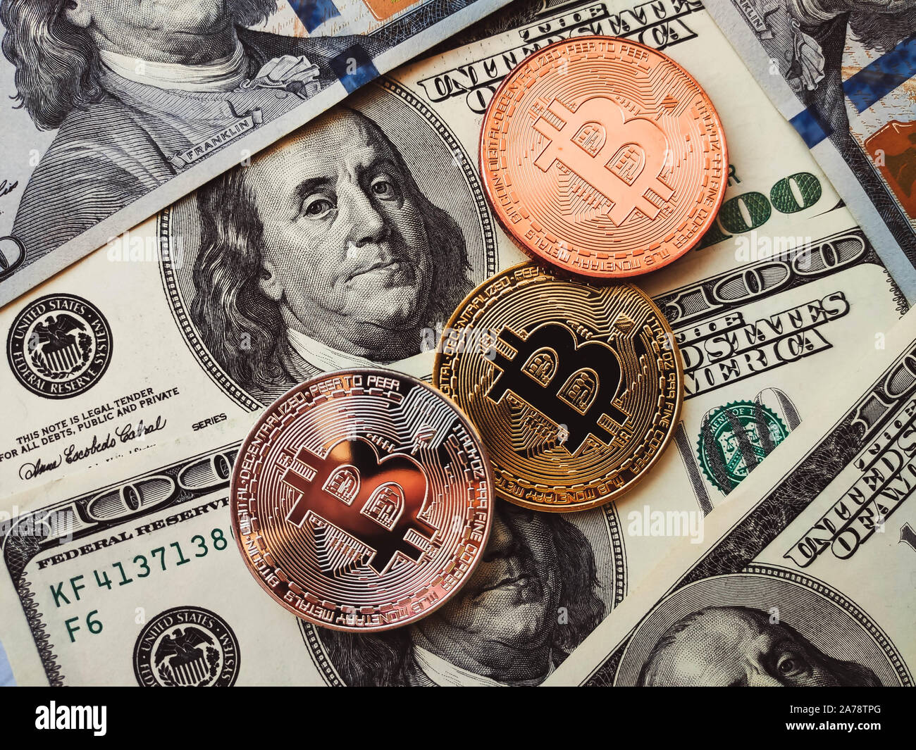 Bitcoin coins dollar bills hi-res stock photography and images - Alamy