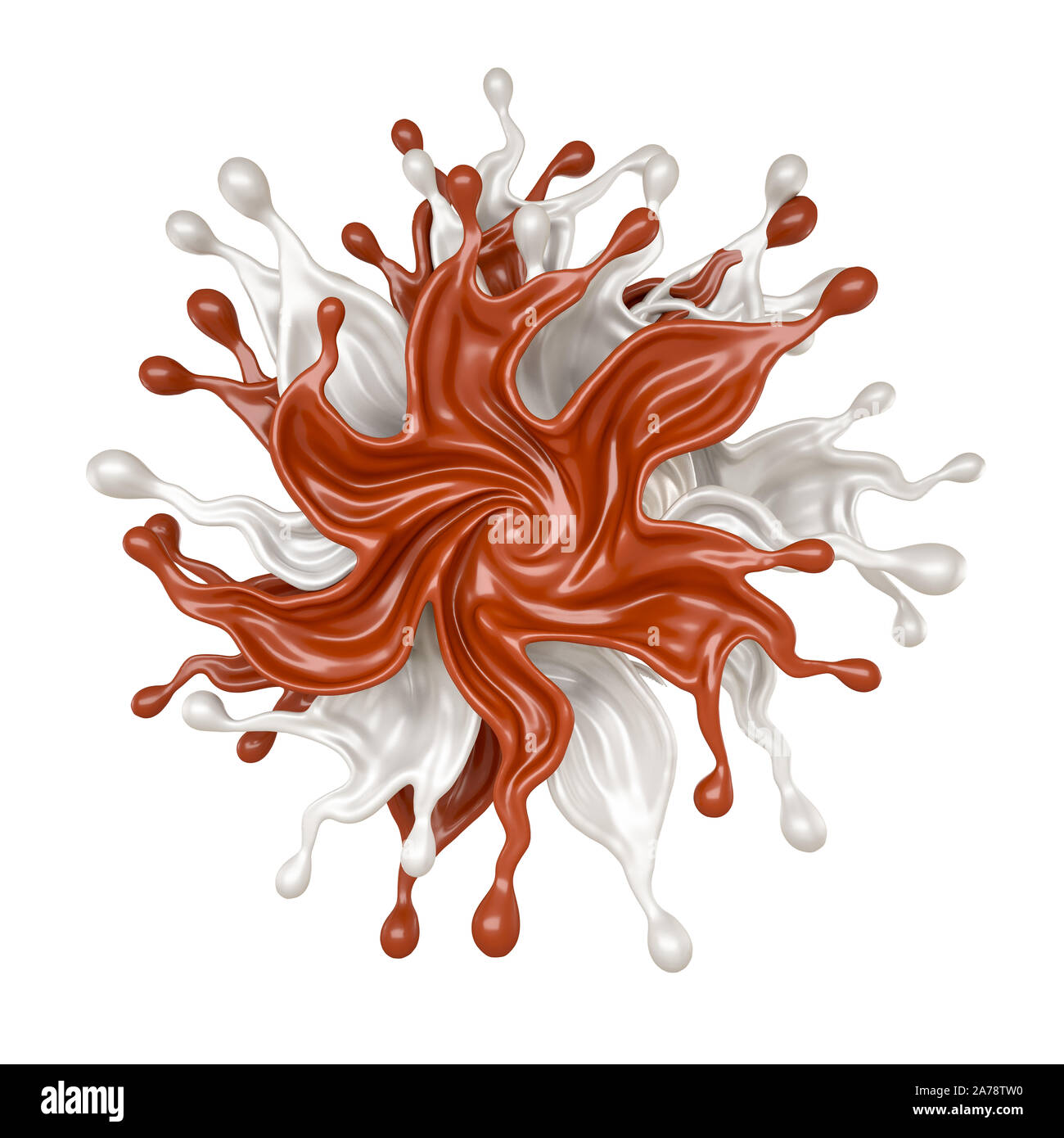 Explosion burst - milk and chocolate isolated on white background. 3d ...