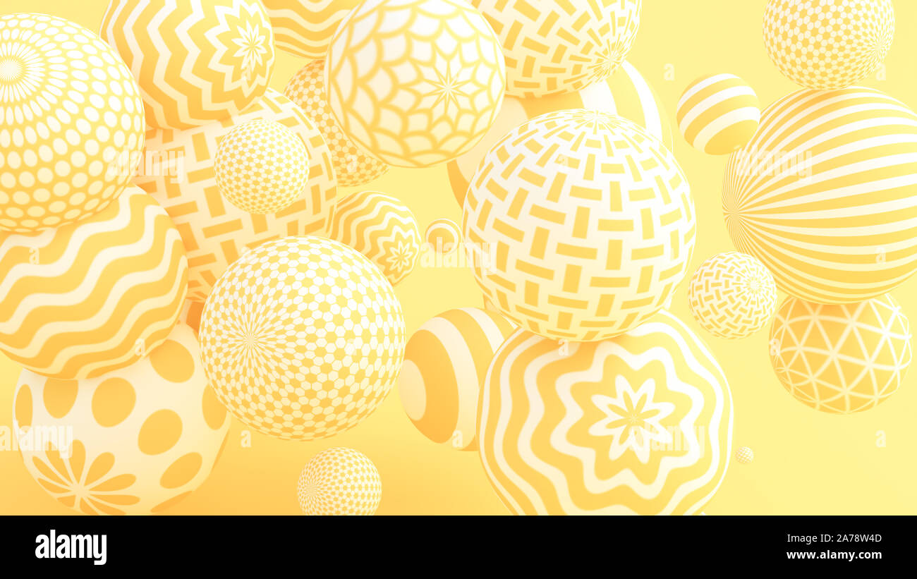 Yellow background with balls. 3d rendering, 3d illustration Stock Photo ...