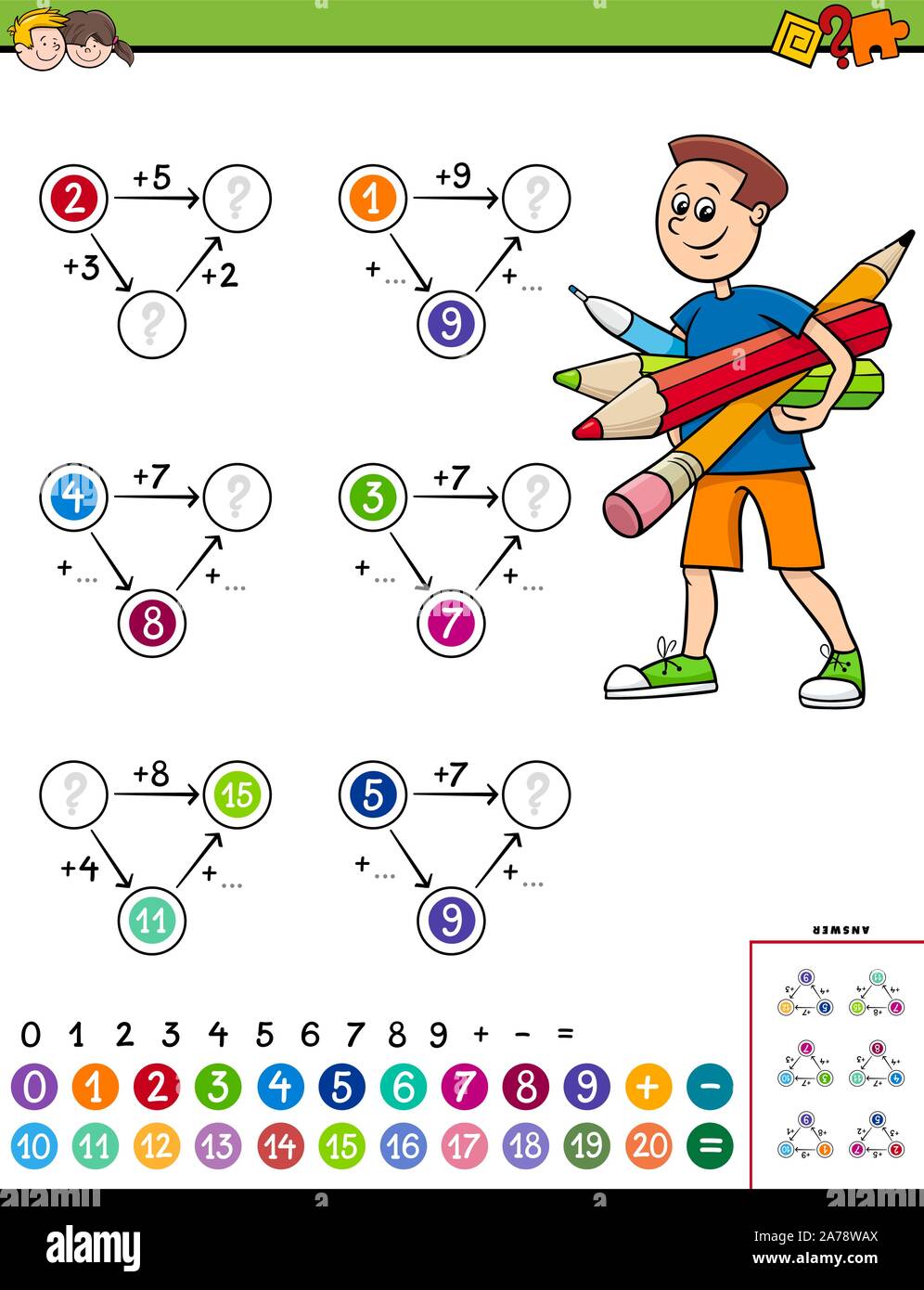 Cartoon Illustration of Educational Mathematical Calculation Diagram ...