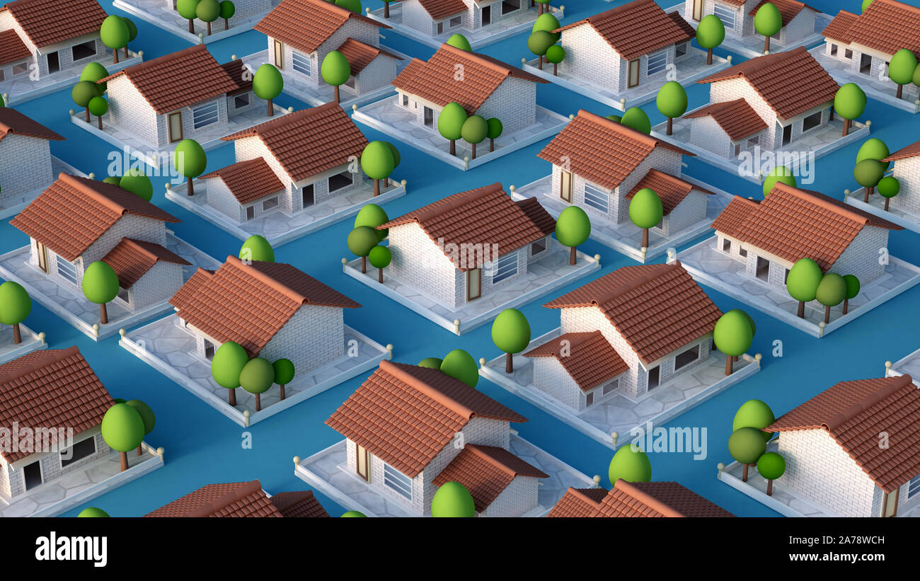 Cottage village. 3d rendering 3d illustration Stock Photo - Alamy