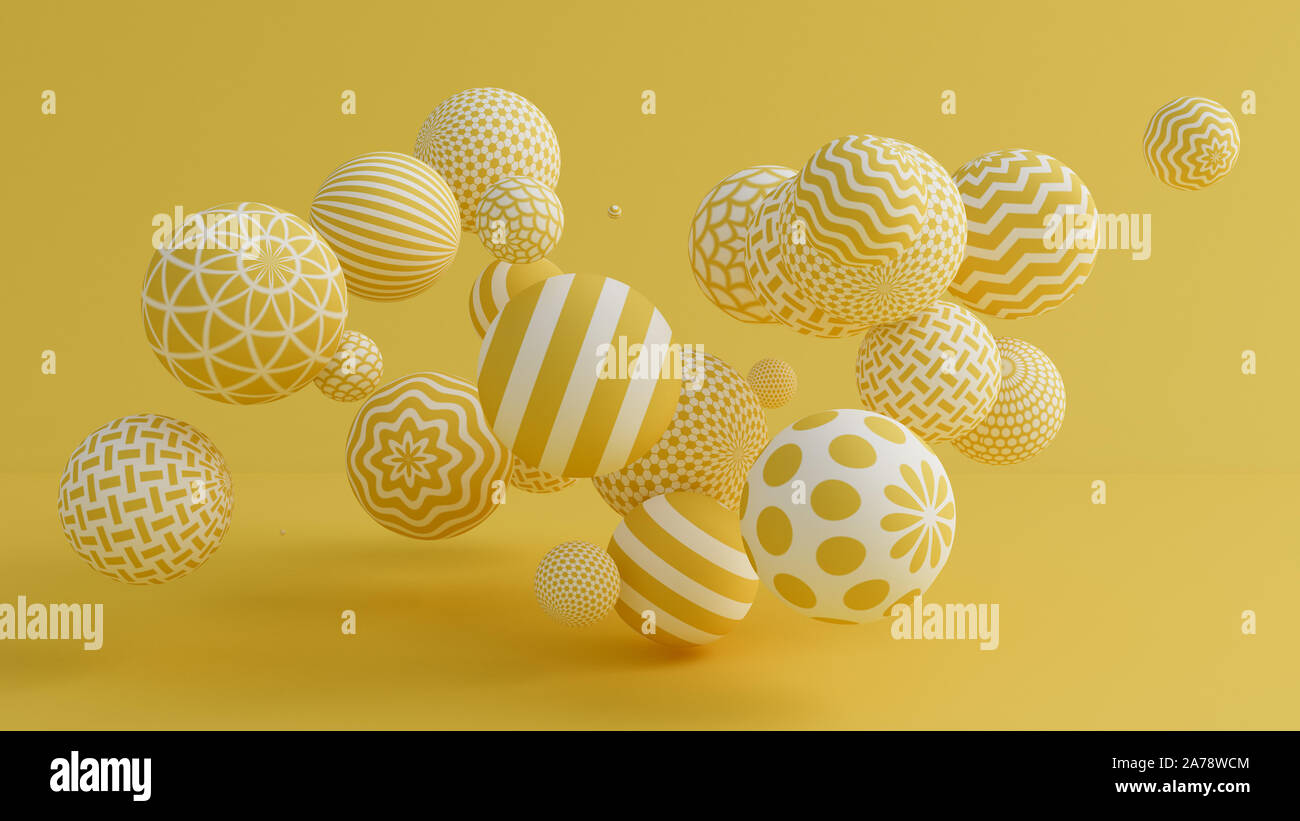 Yellow background with balls. 3d rendering, 3d illustration Stock Photo ...