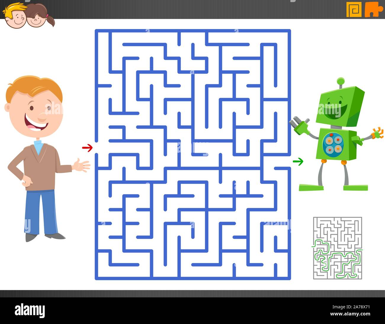 Cartoon Illustration of Educational Maze Activity Game for Children ...