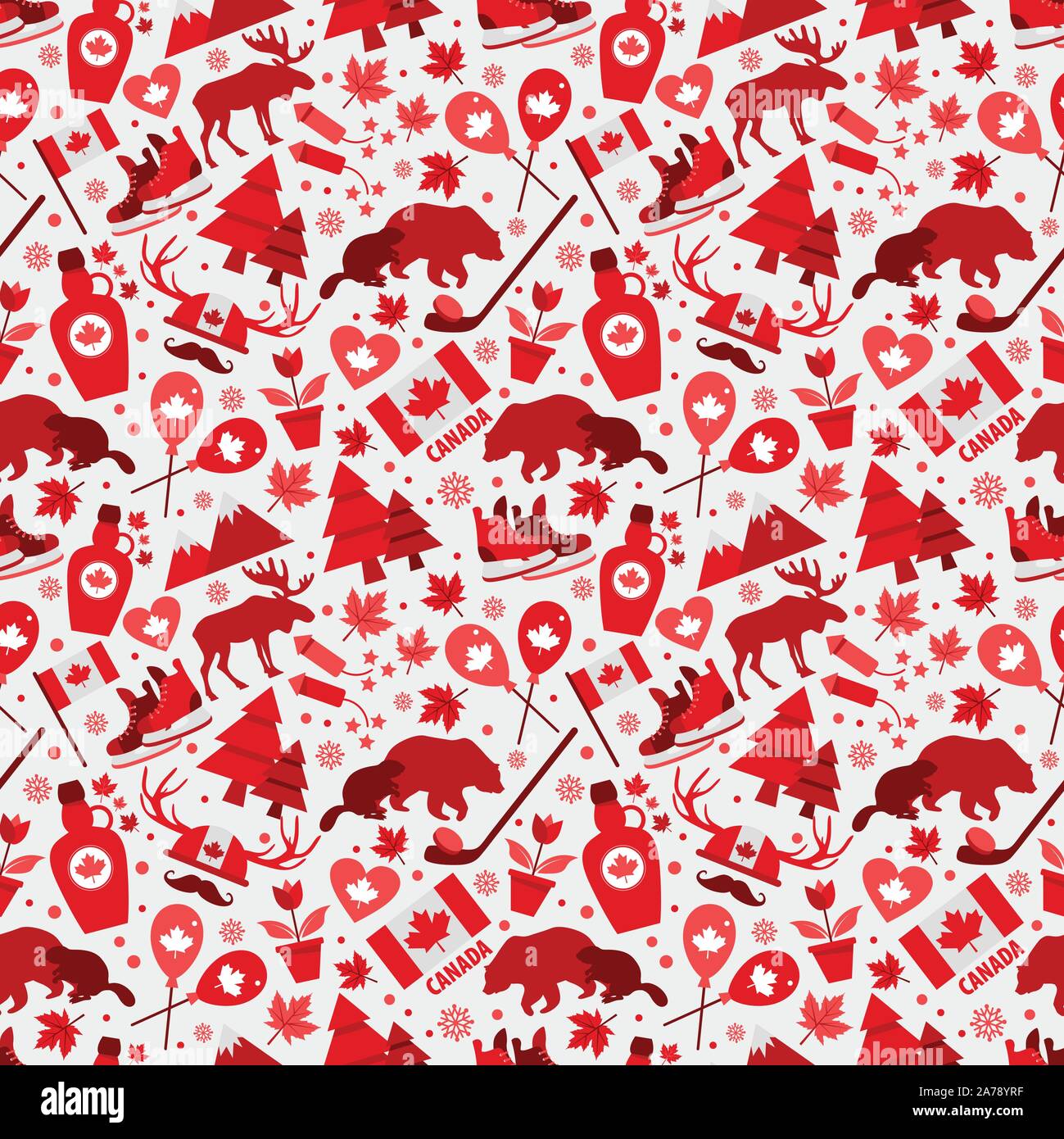 Canada sign and symbol, graphic elements flat icons set in seamless ...