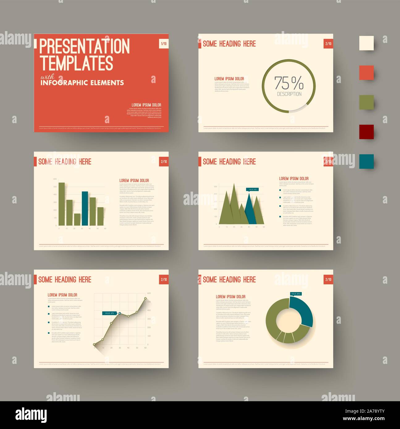 Vector Template for presentation slides with graphs and charts - retro ...