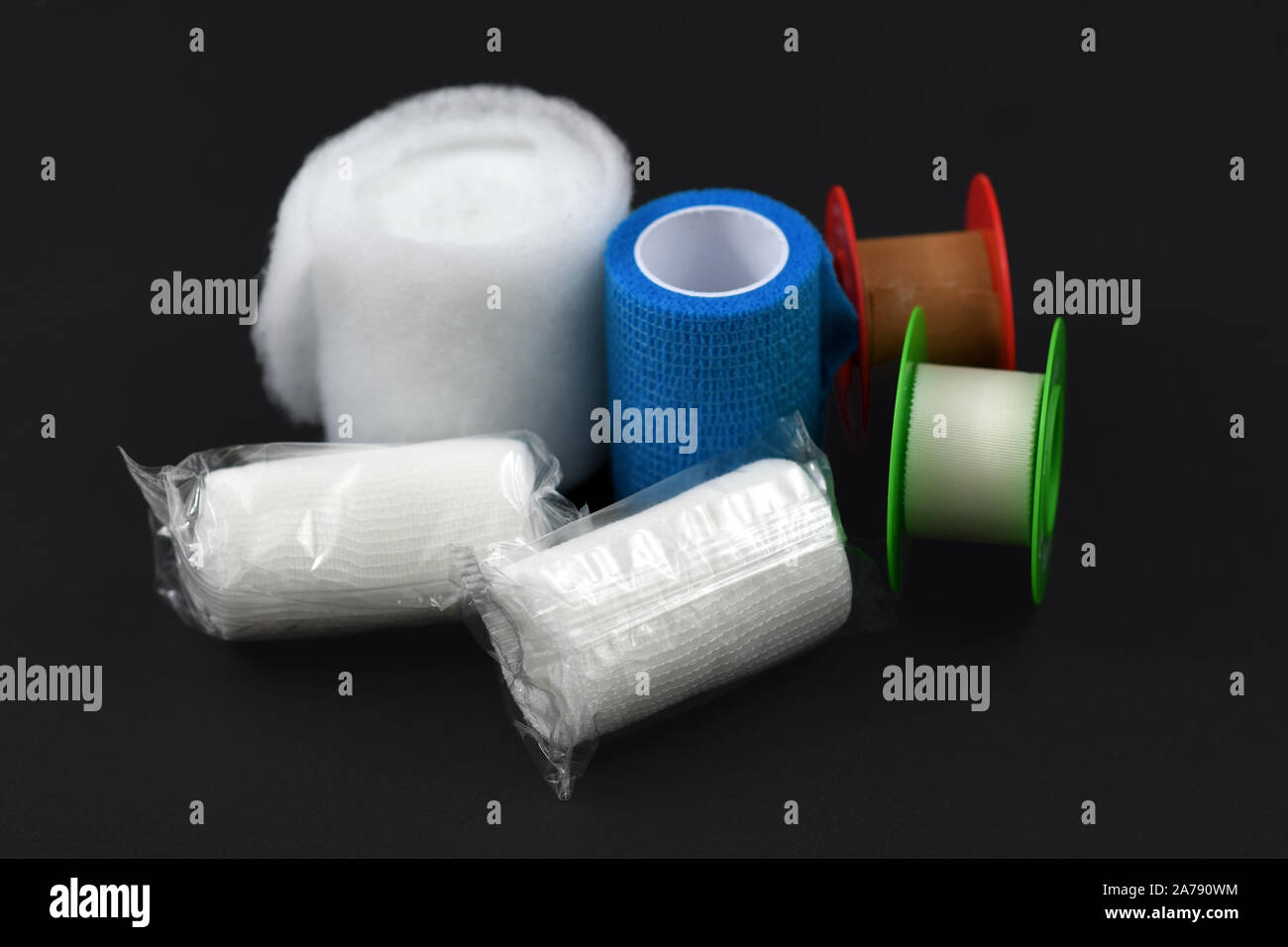 Dressing material for treating injuries like gauze and self-adhesive ...