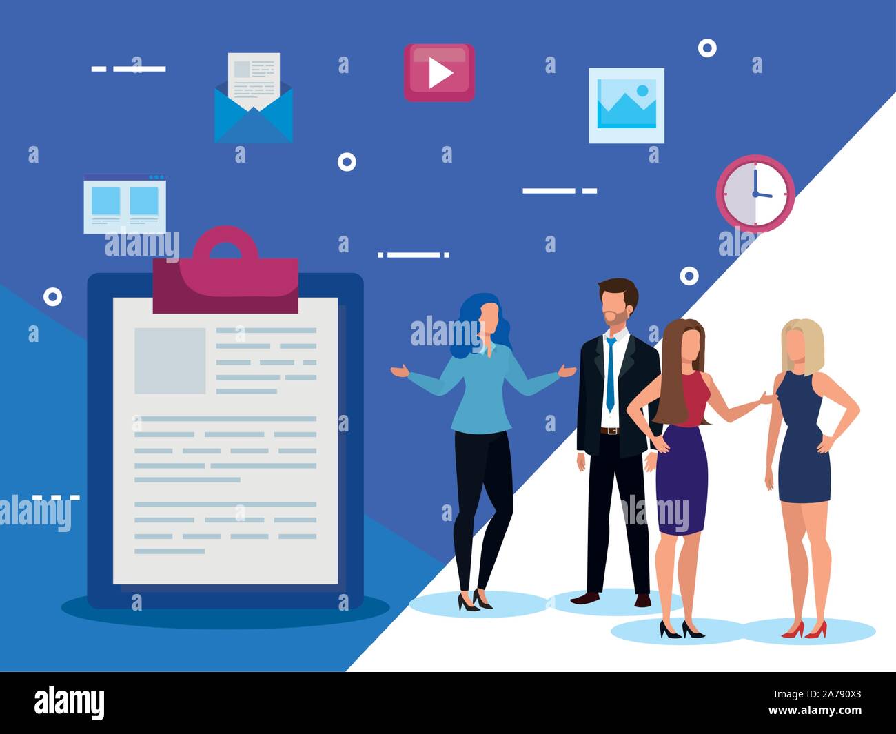 group of business people with clipboard and icons Stock Vector Image ...