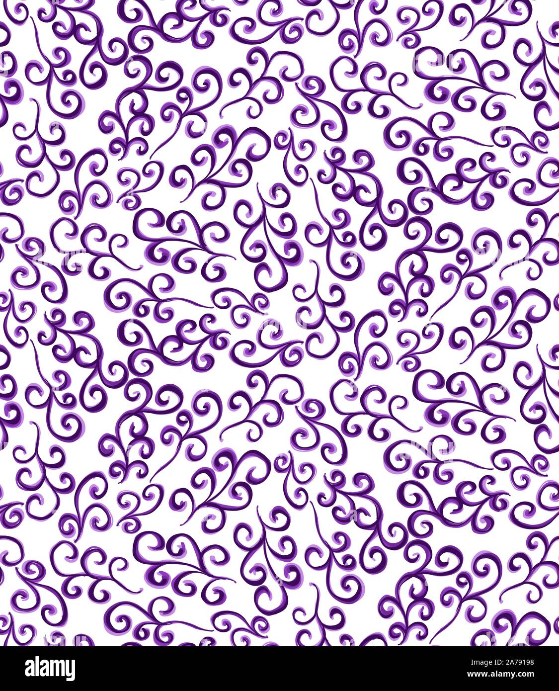 Purple painterly swirly flourishes seamless repeat vector pattern ...