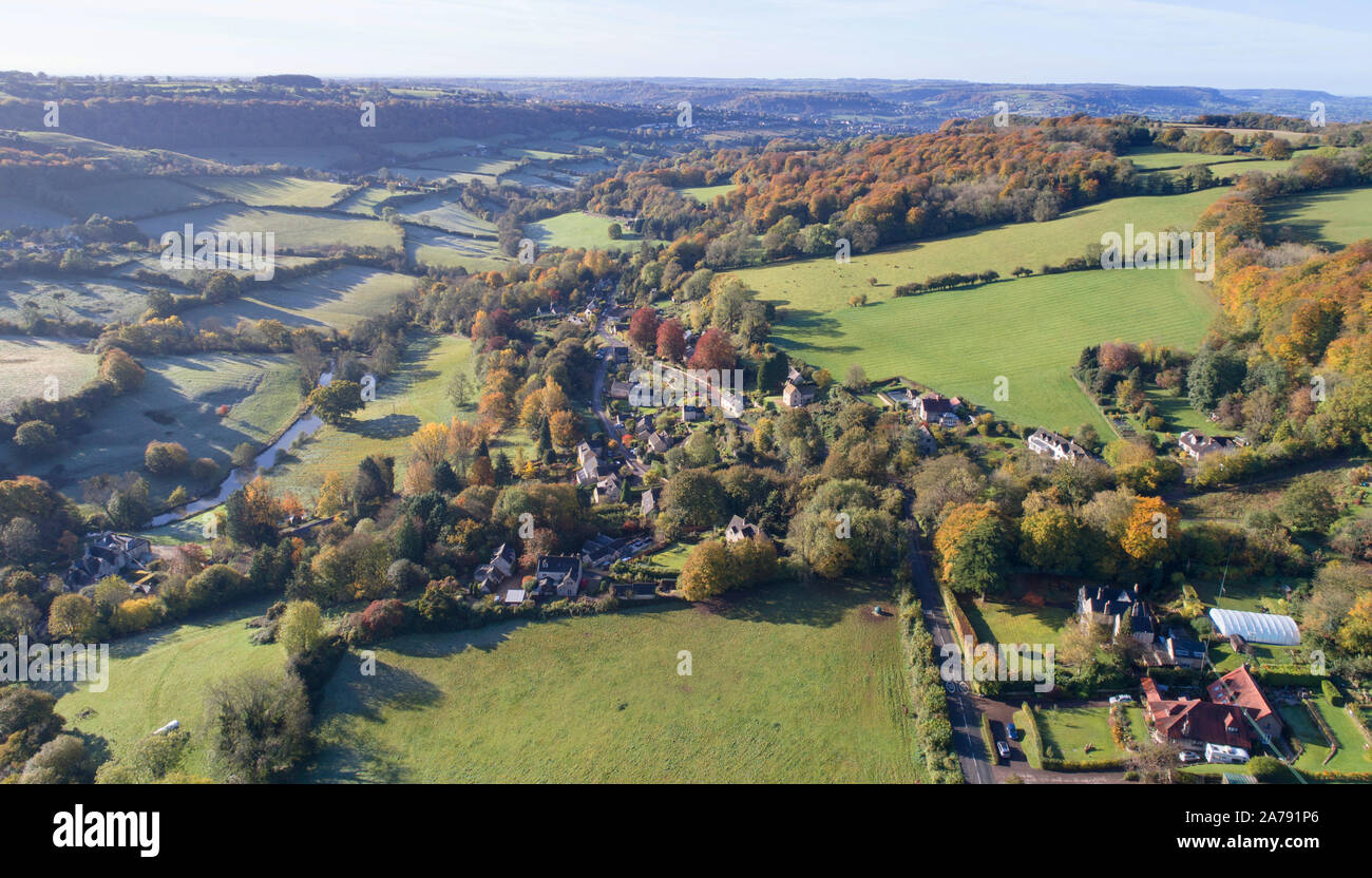 aerial view of the slad valley and village near stroud gloucestershire ...