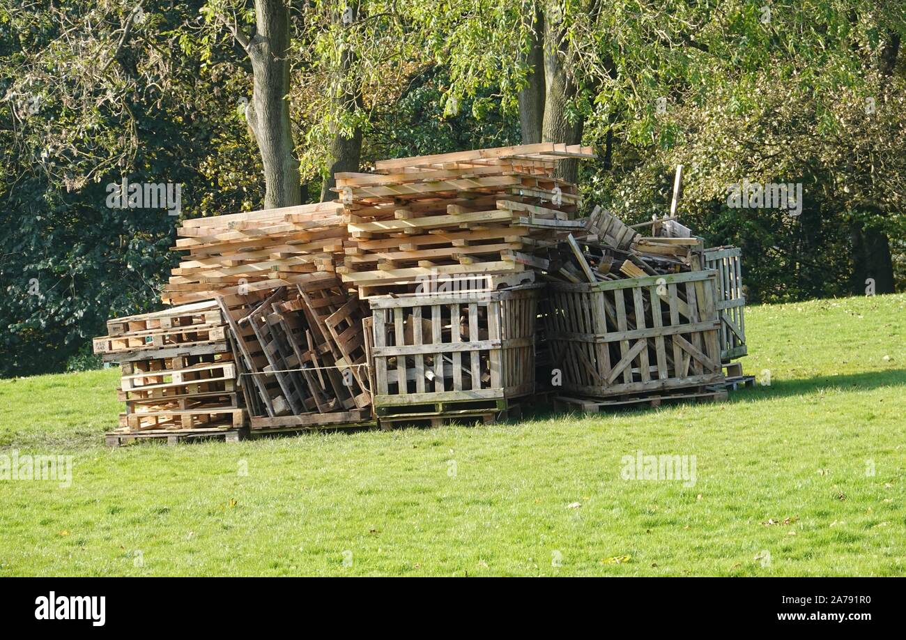 Pallets piled up for the bonfire in High Lea Park, New Mills ...