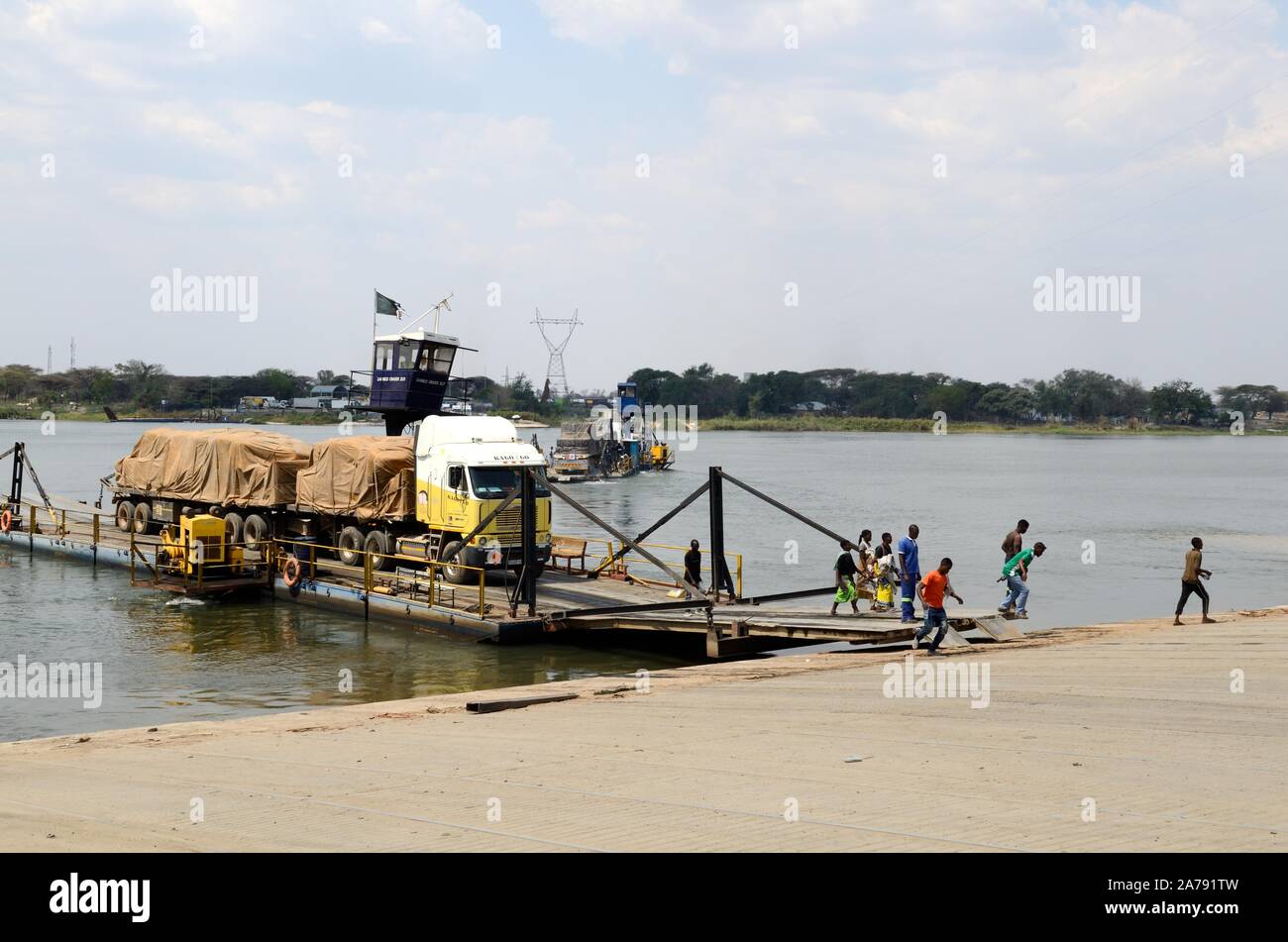 Kanungula Ferry vehicle lorry cargo and passenger pontoon ferry across ...