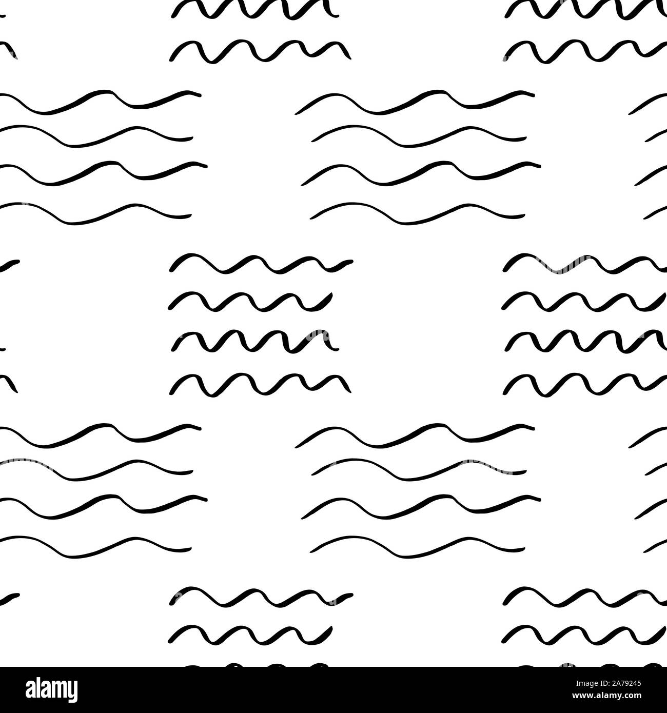 Handdrawn brush wave stroke seamless pattern. Memphis style pattern ...