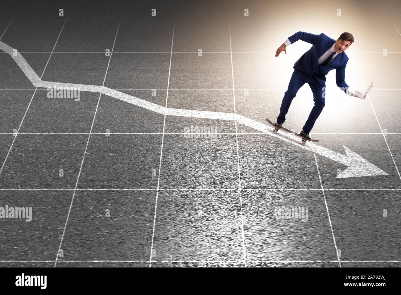 The businessman riding skateboard on financial graph Stock Photo - Alamy