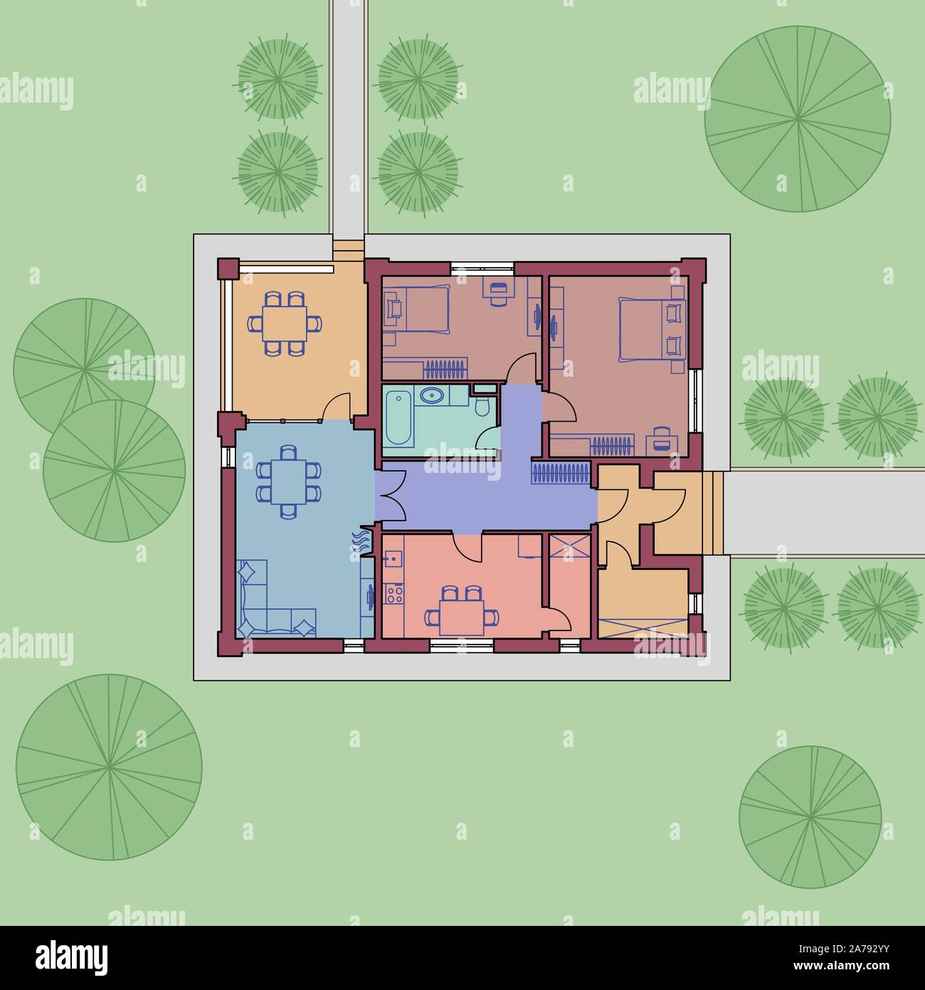 Architectural floor plan of a house. The drawing of the cottage. One ...