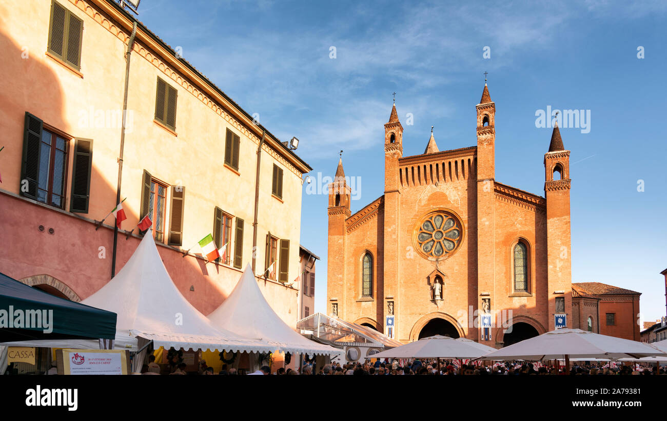 Alba, Italy - October 27, 2019: Tourists at the Truffle mushrooms fair ...