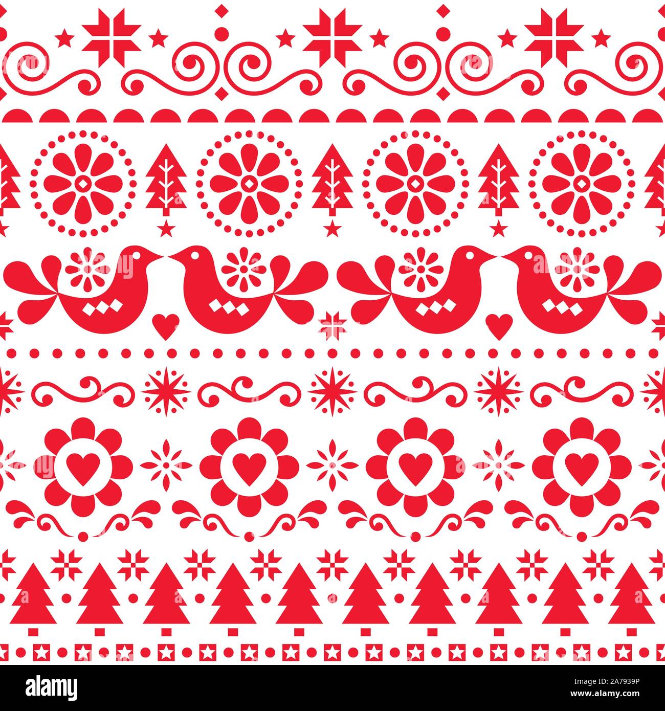 Christmas folk art vector seamless pattern, Scandinavian festive design ...