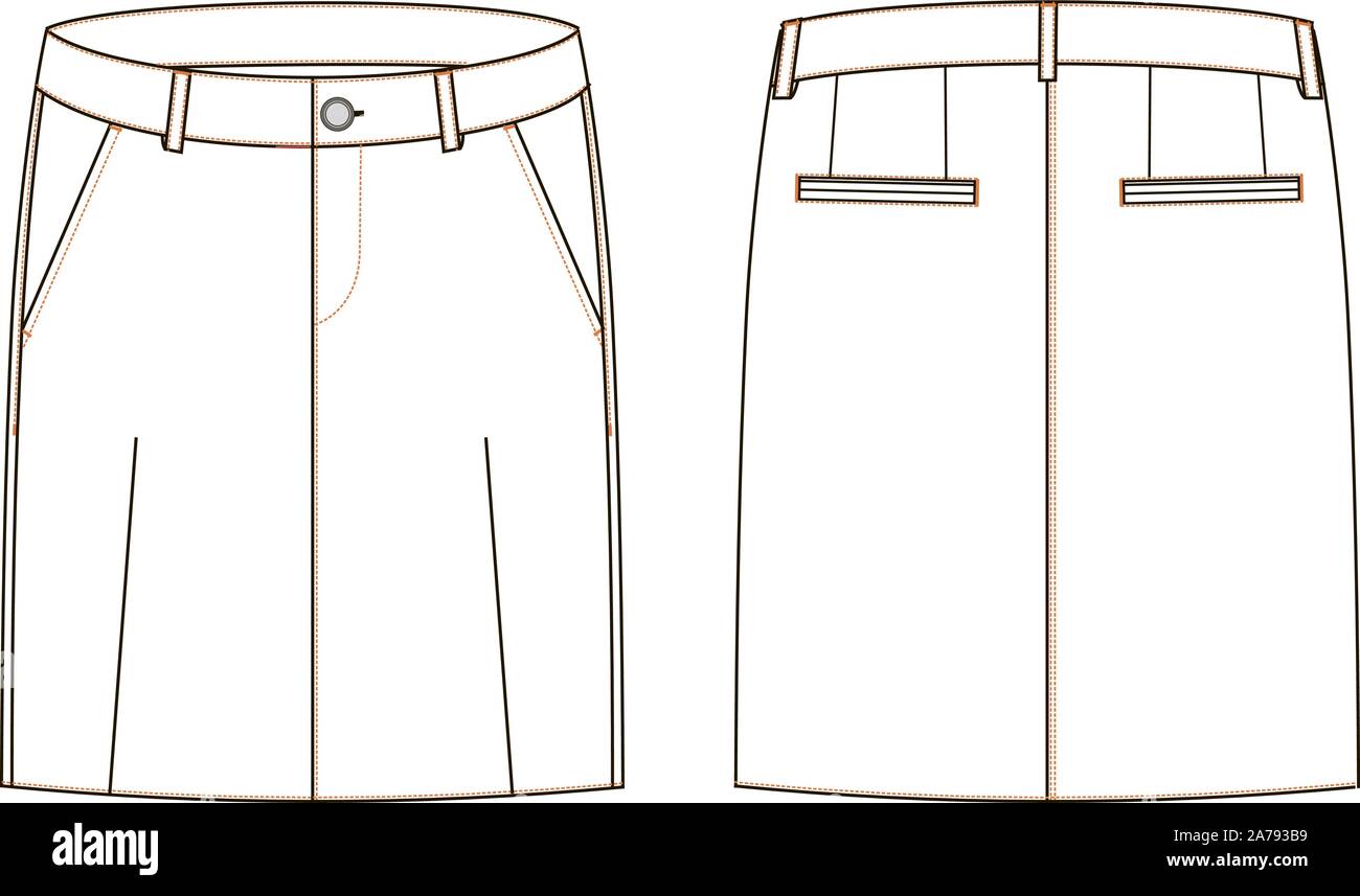 Vector illustration of women s jeans skirt. Front and back views Stock ...