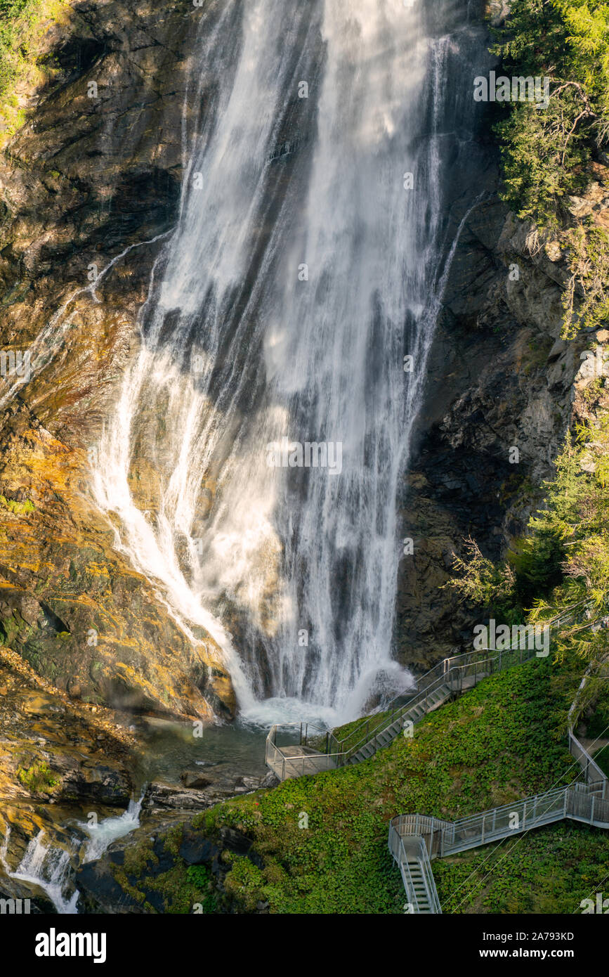 Panoramic view of the Stuibenfall water cascade in Umhausen, Oetztal ...