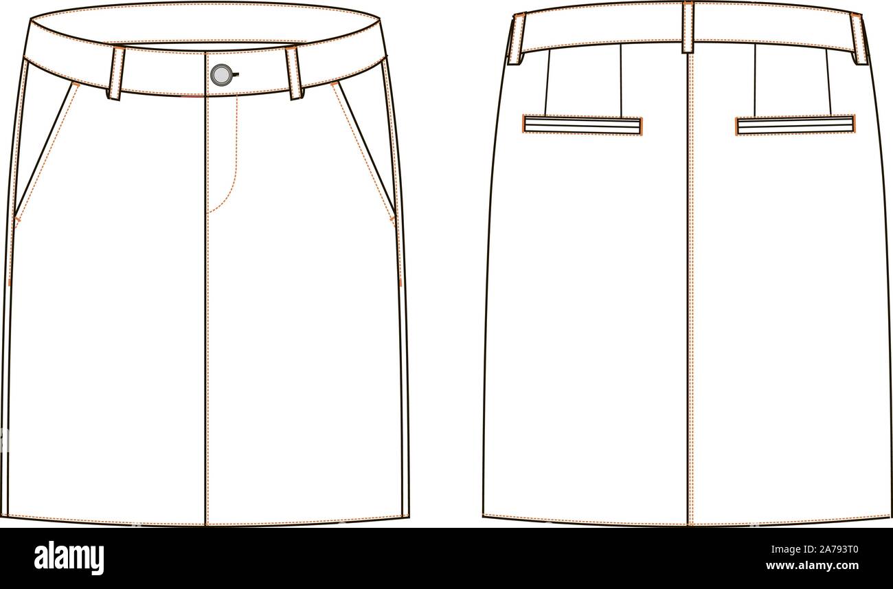 Vector illustration of women s jeans skirt. Front and back views Stock ...