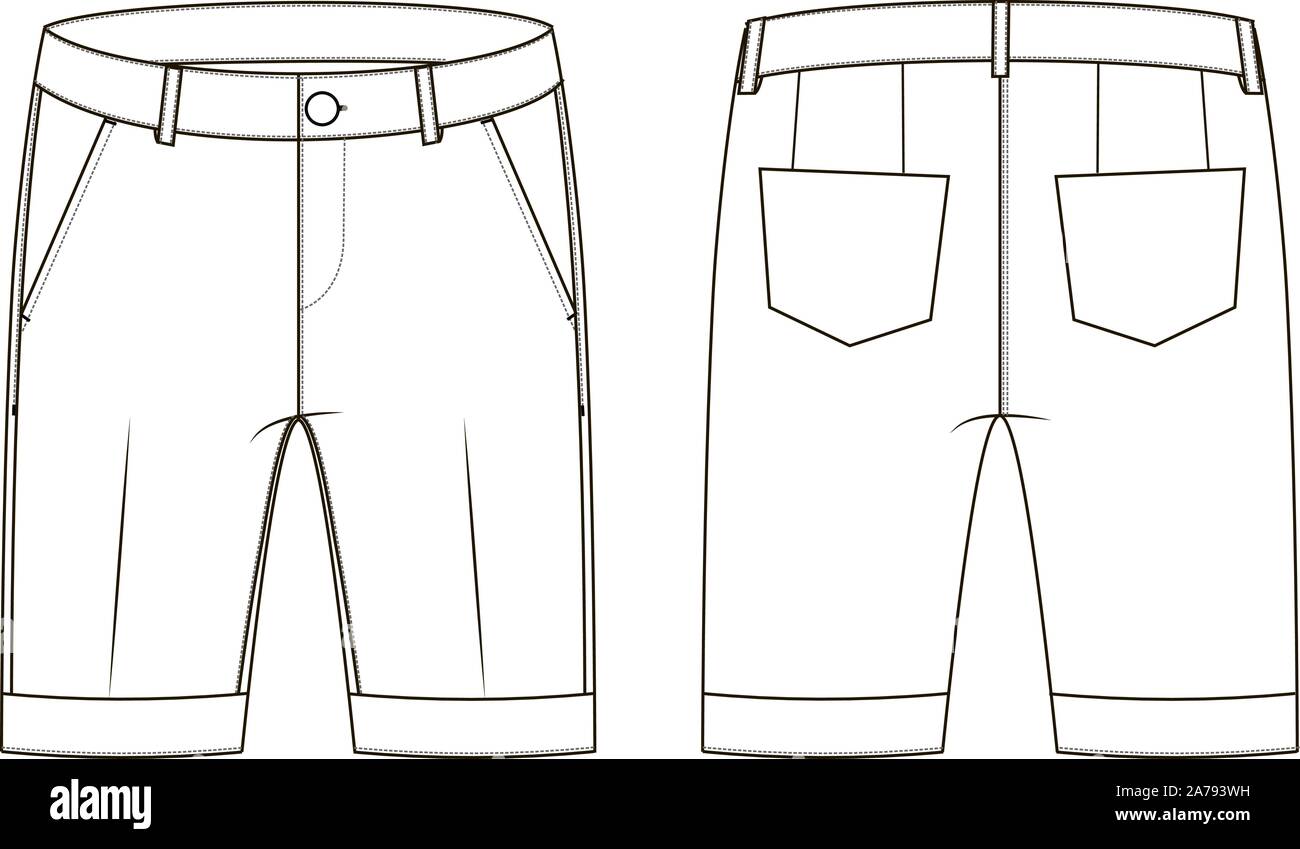 Vector illustration of jeans shorts. Front and back views Stock Vector ...
