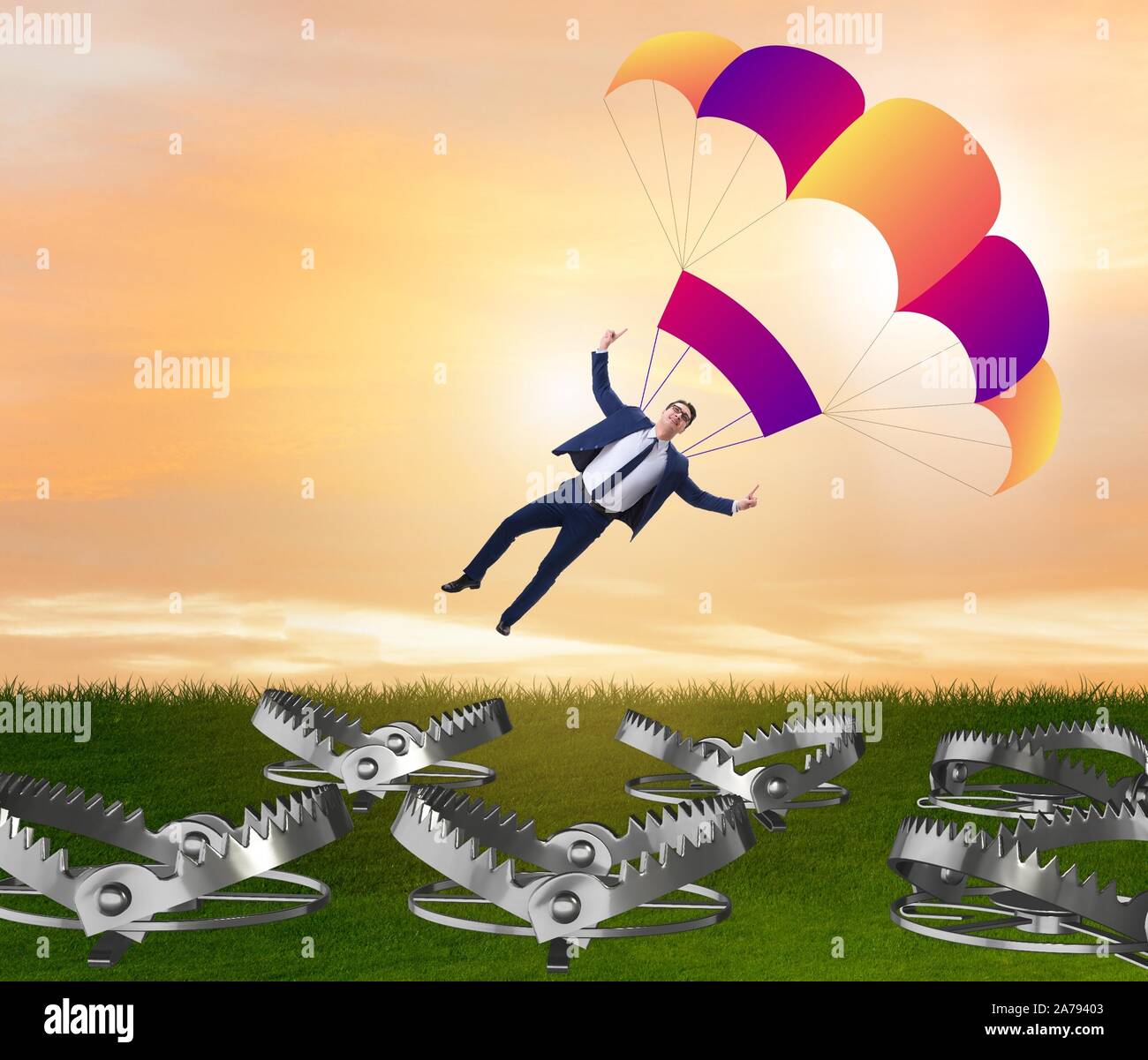 The businessman falling into trap on parachute Stock Photo - Alamy