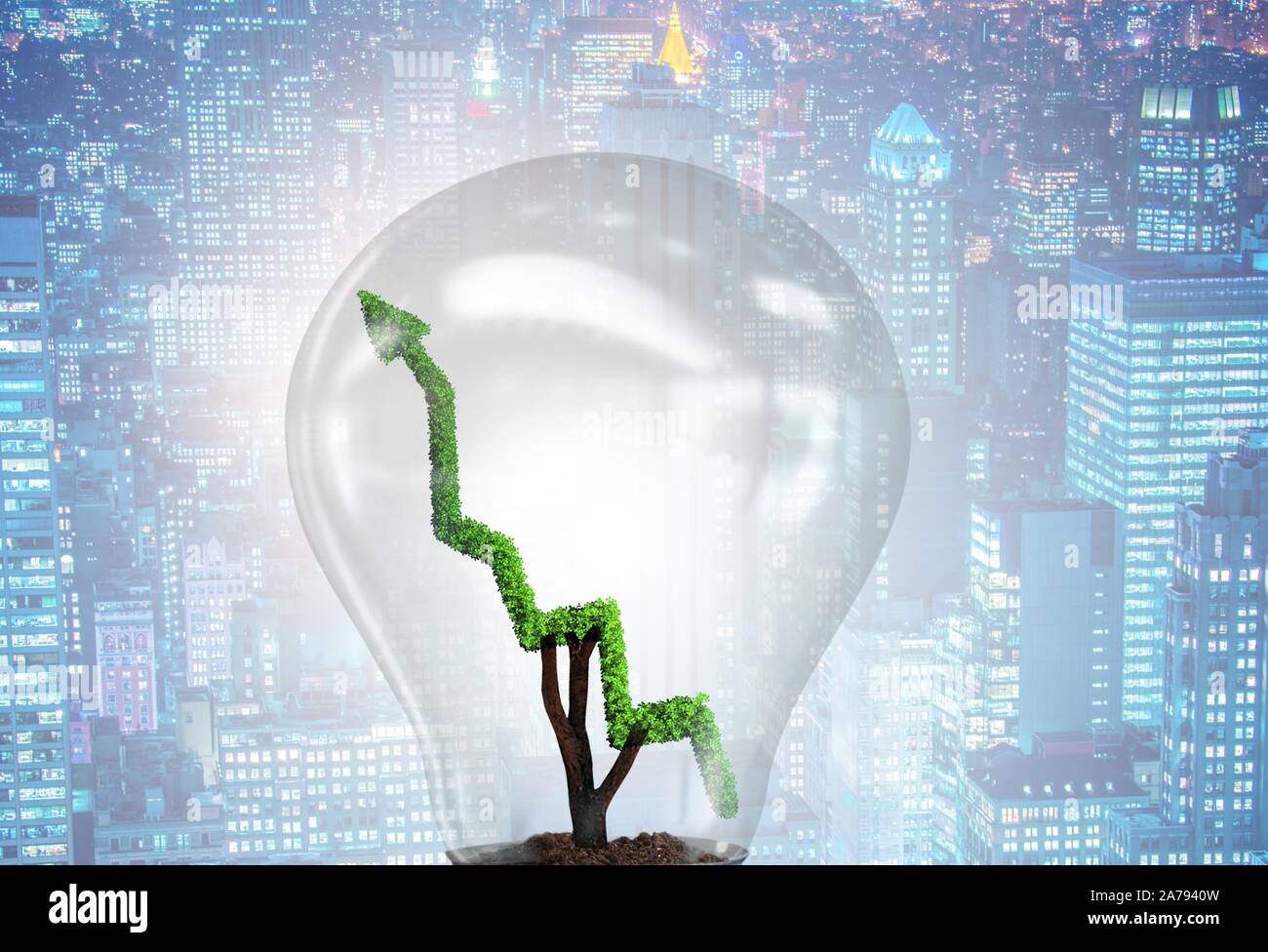 Green energy concept with green line graph in light bulb Stock Photo ...