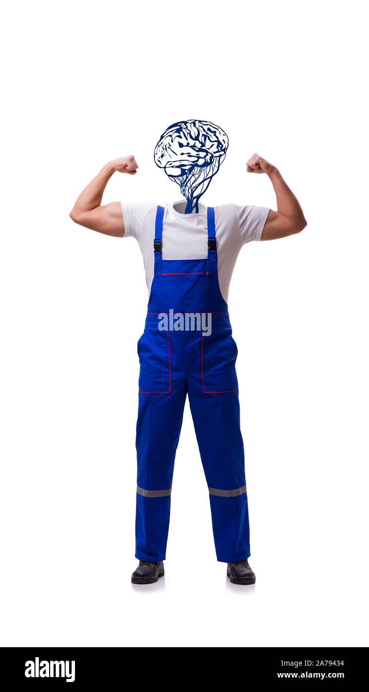 The worker with brain in robotics and automation concept Stock Photo ...