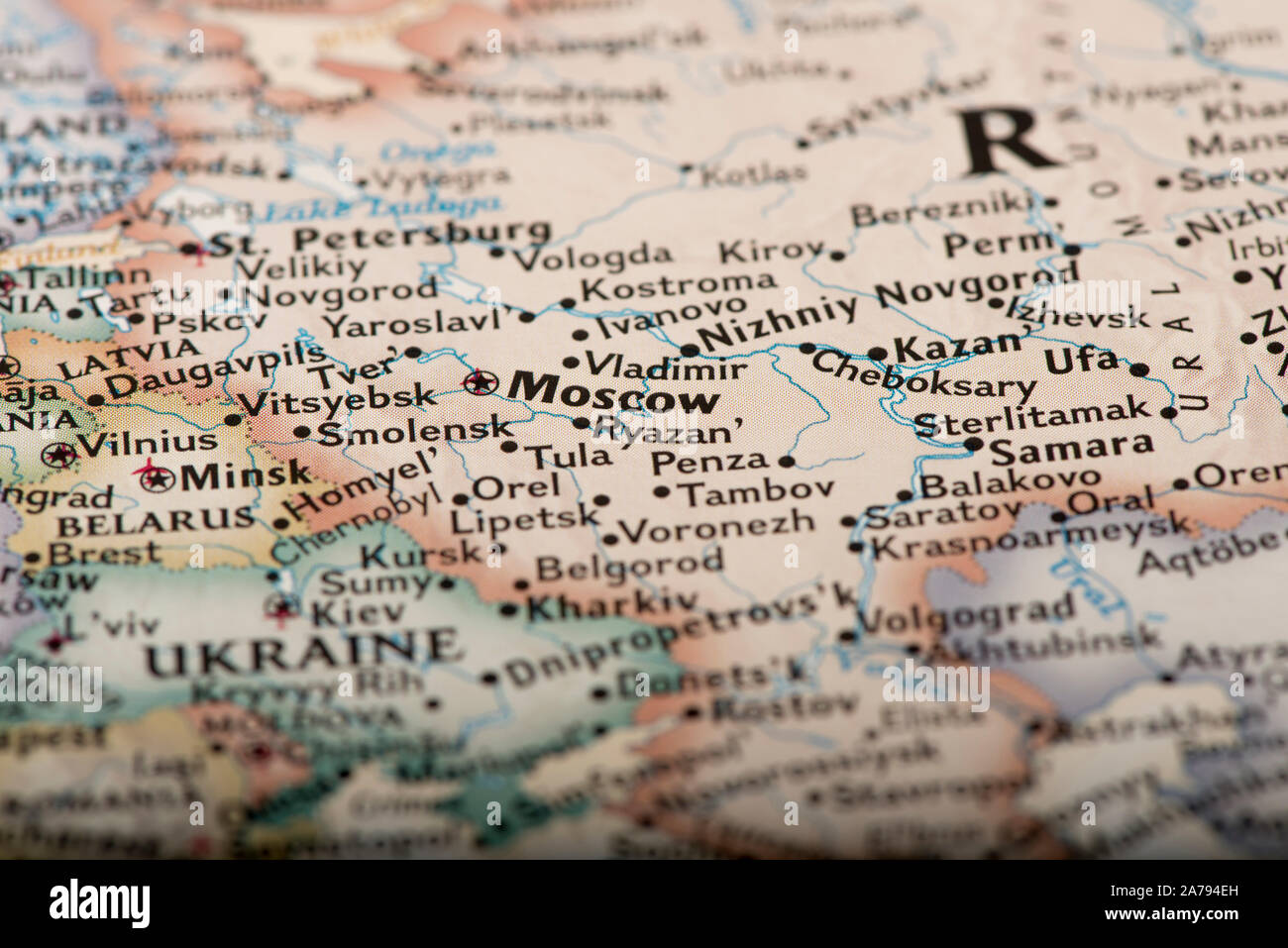 Closeup of Moscow, Russia on a world map Stock Photo - Alamy