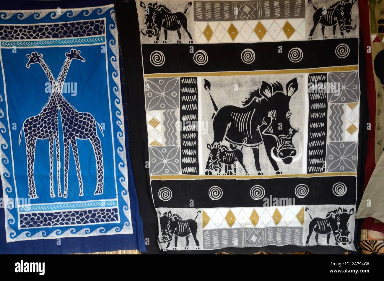 Batik cloths cloth showing depicting animals Botswana Africa Stock ...