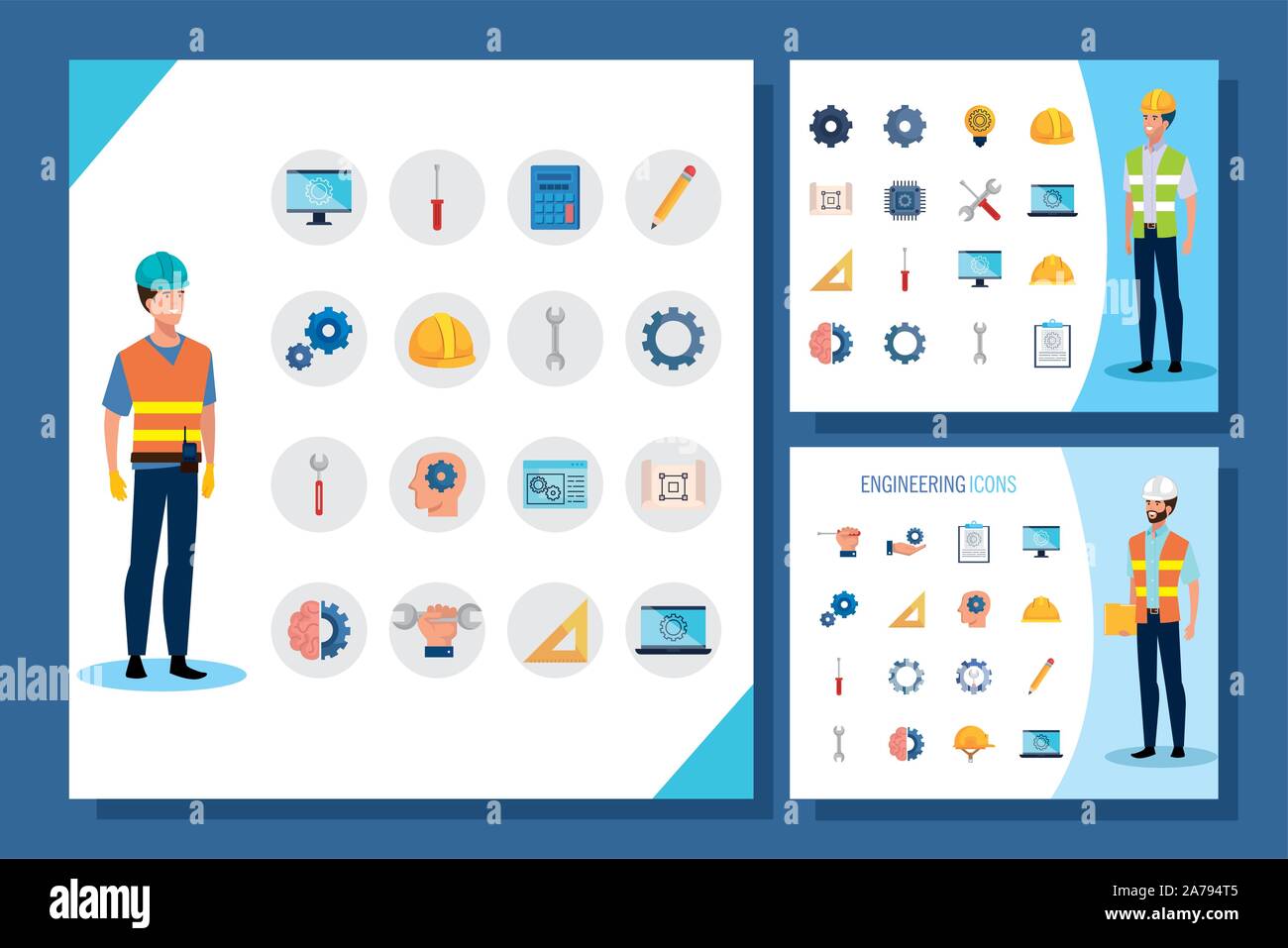 engineer men with set icons working Stock Vector Image & Art - Alamy