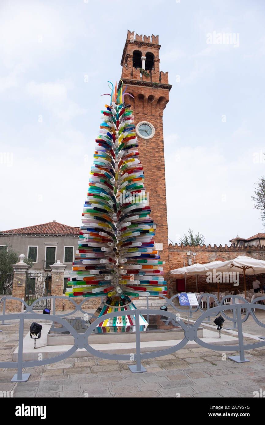 Unique and massive multicoloured Murano glass tubes Christmas tree, in ...
