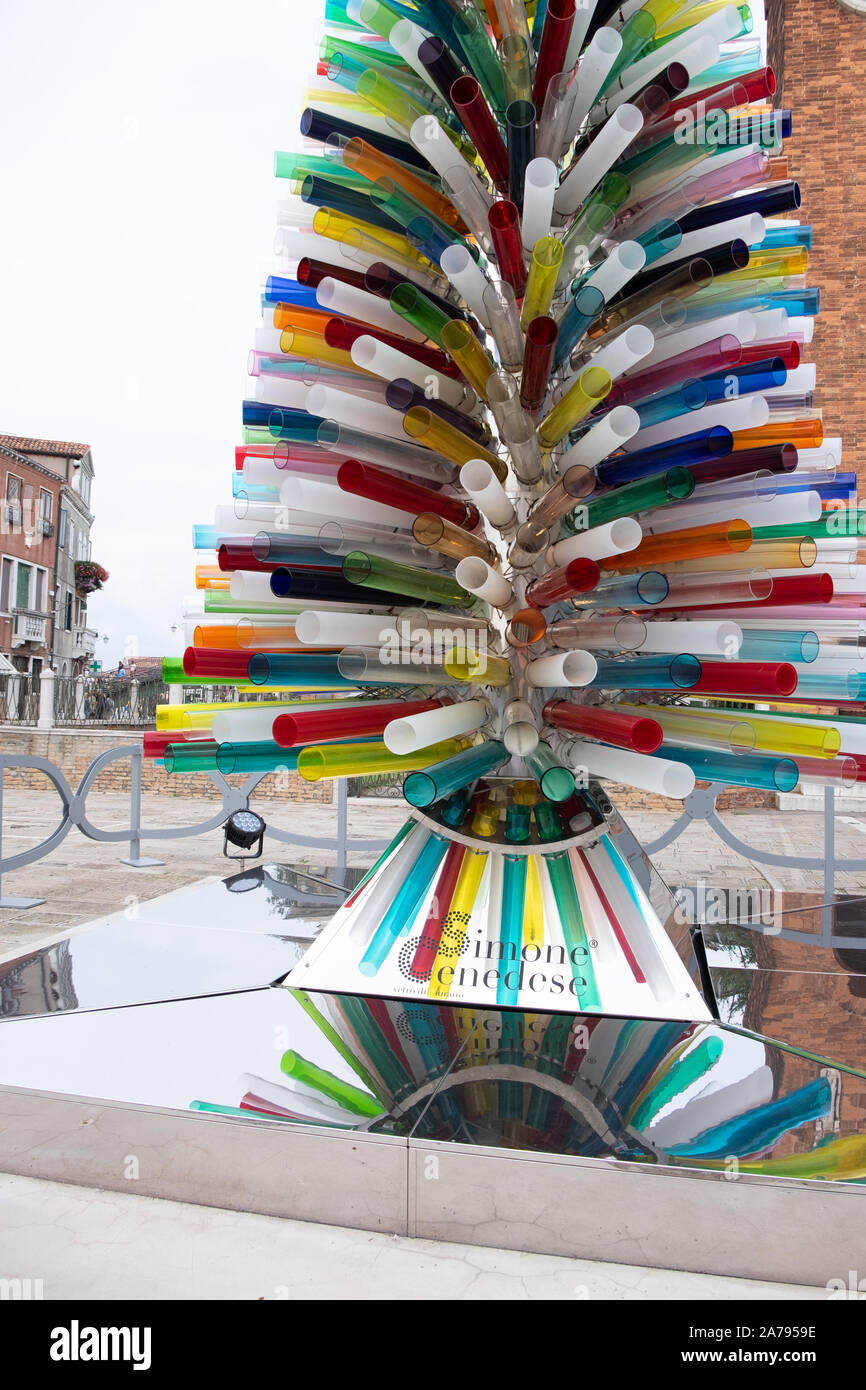 Unique and massive multicoloured Murano glass tubes Christmas tree, in ...