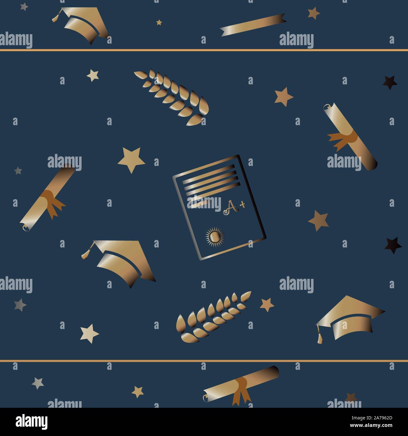 Cute Graduation Background with golden graduation elements and stars on ...
