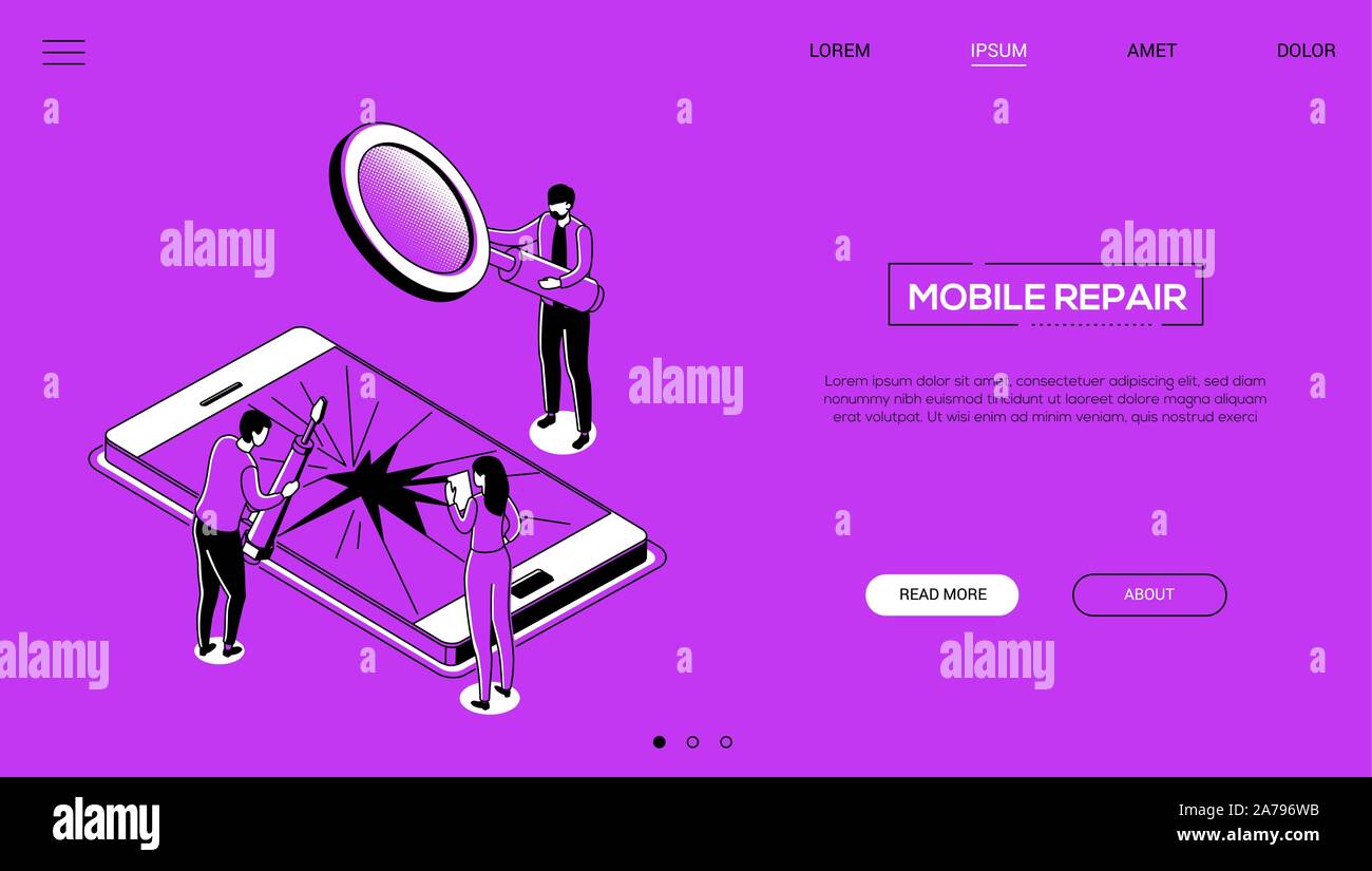 Mobile repair - line design style isometric web banner Stock Vector ...