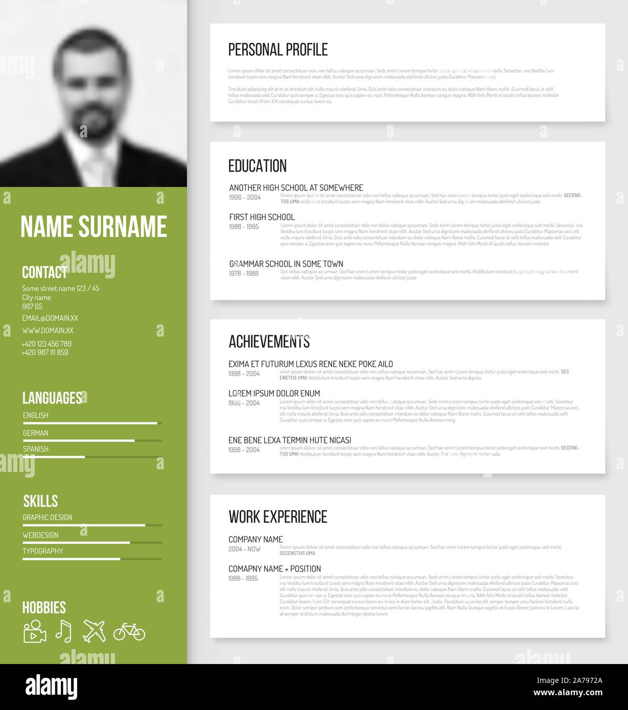 Vector minimalist cv / resume template design with profile photo ...