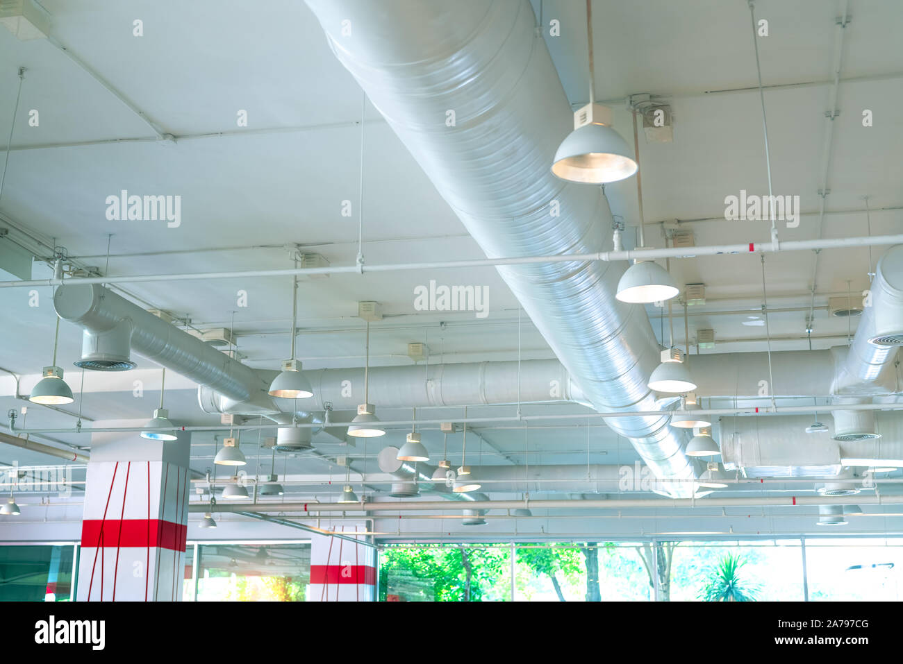 Air duct, air conditioner pipe, fire sprinkler system. Air flow and ...