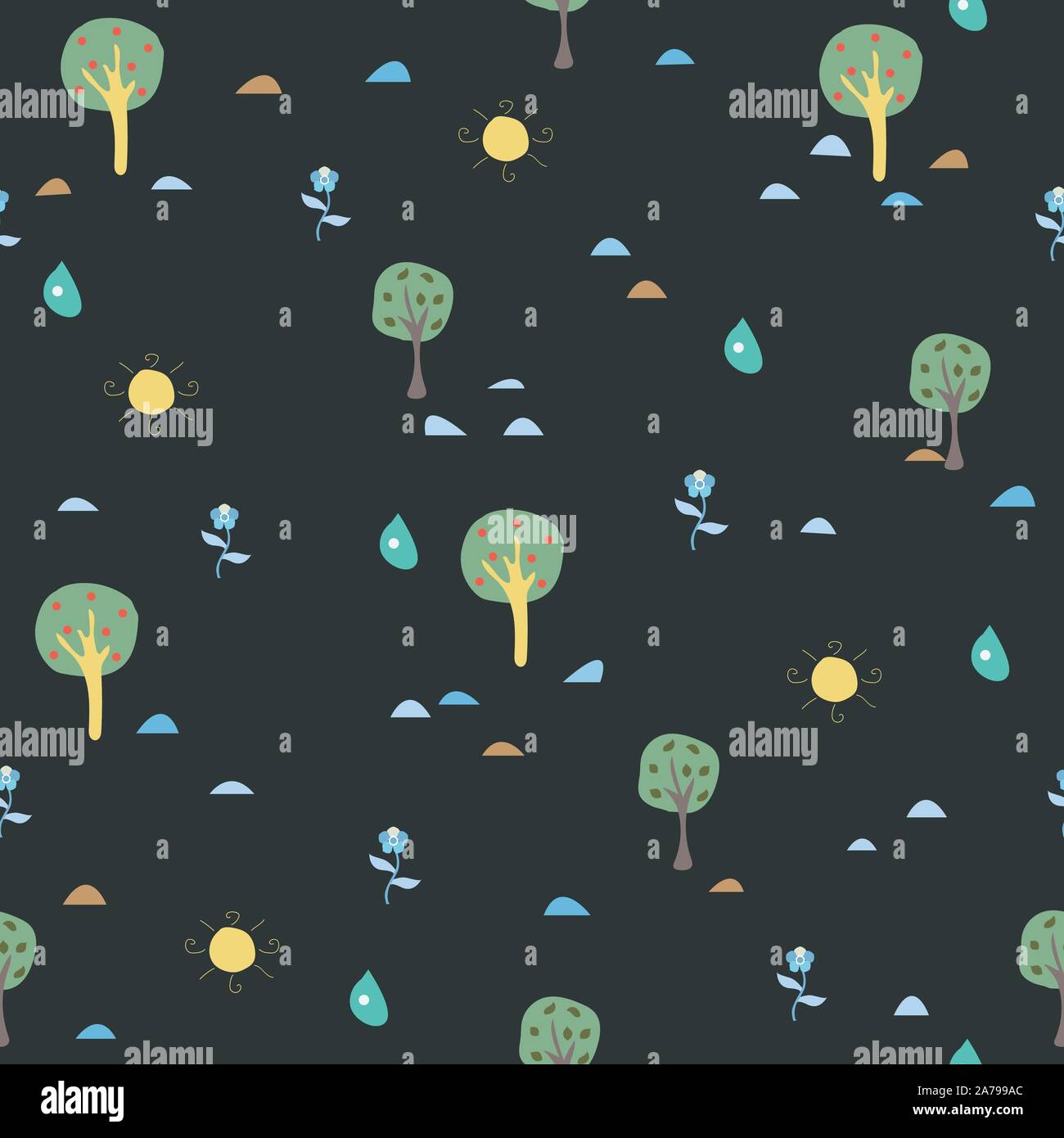 Seamless Tree Pattern with small trees, hills. Vector Illustration ...