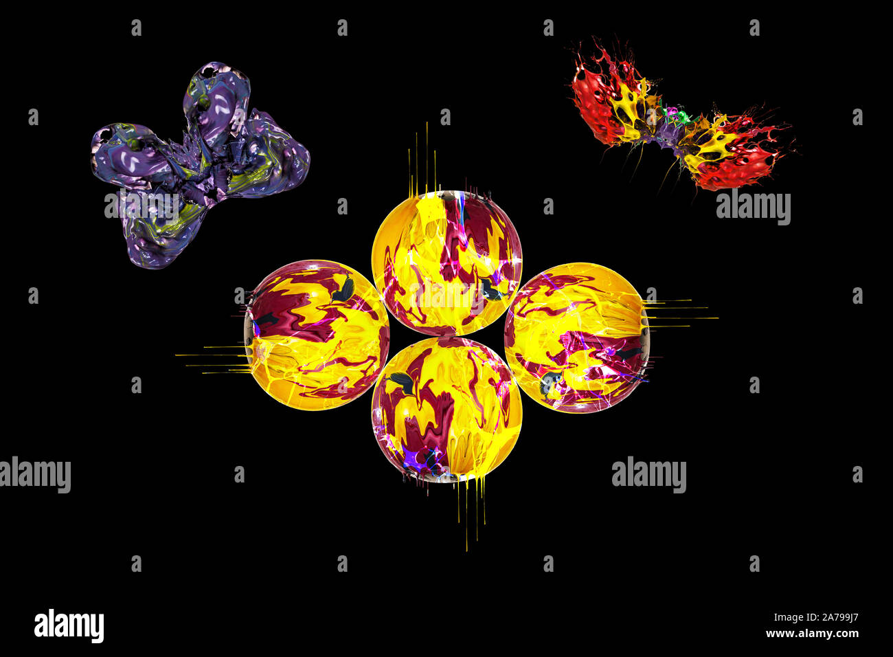 abstract color splash and paint balls isolated on black background ...