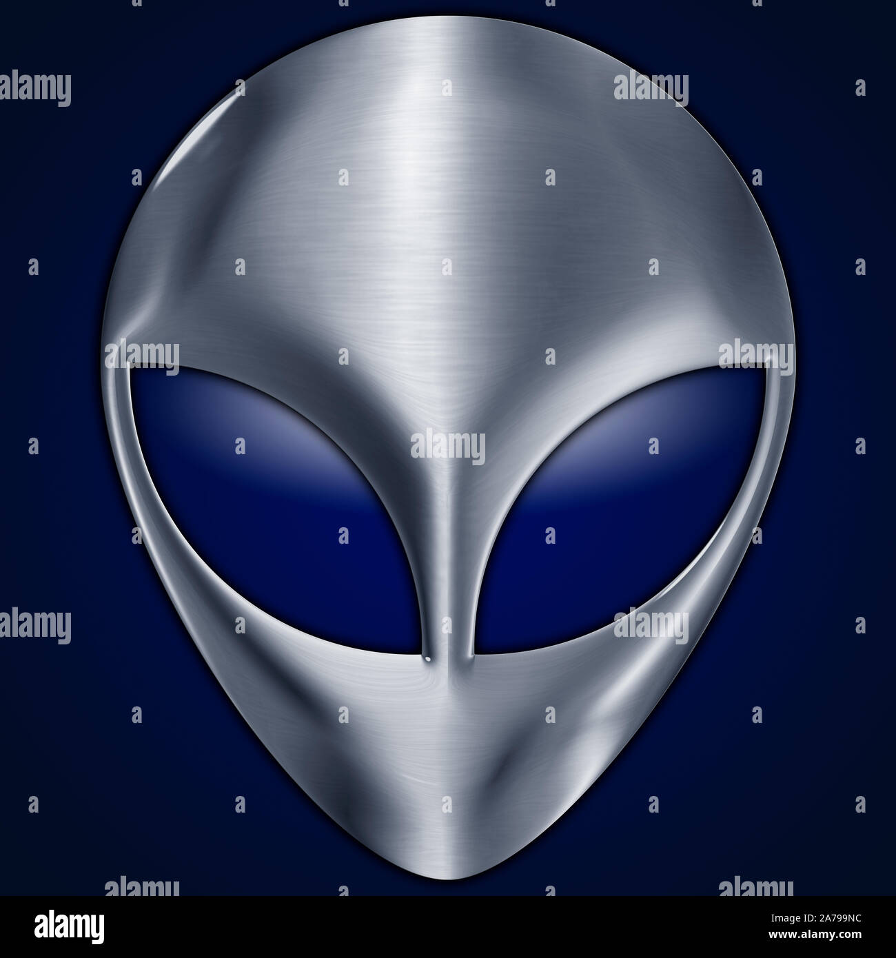 Alien symbol, metallic surface on the blue background, graphic ...