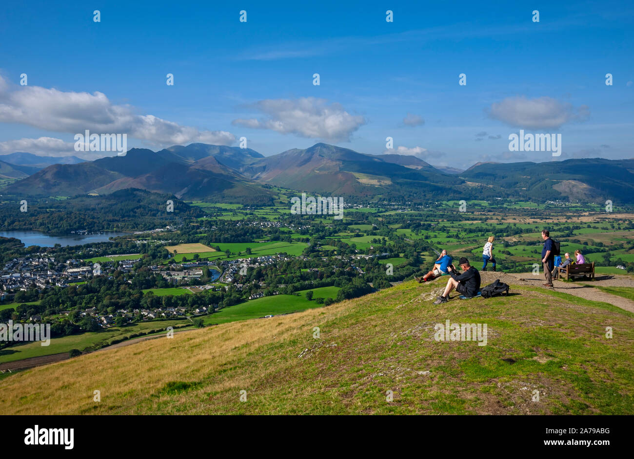 People on Latrigg and view towards Causey Pike and Grizedale Pike near ...