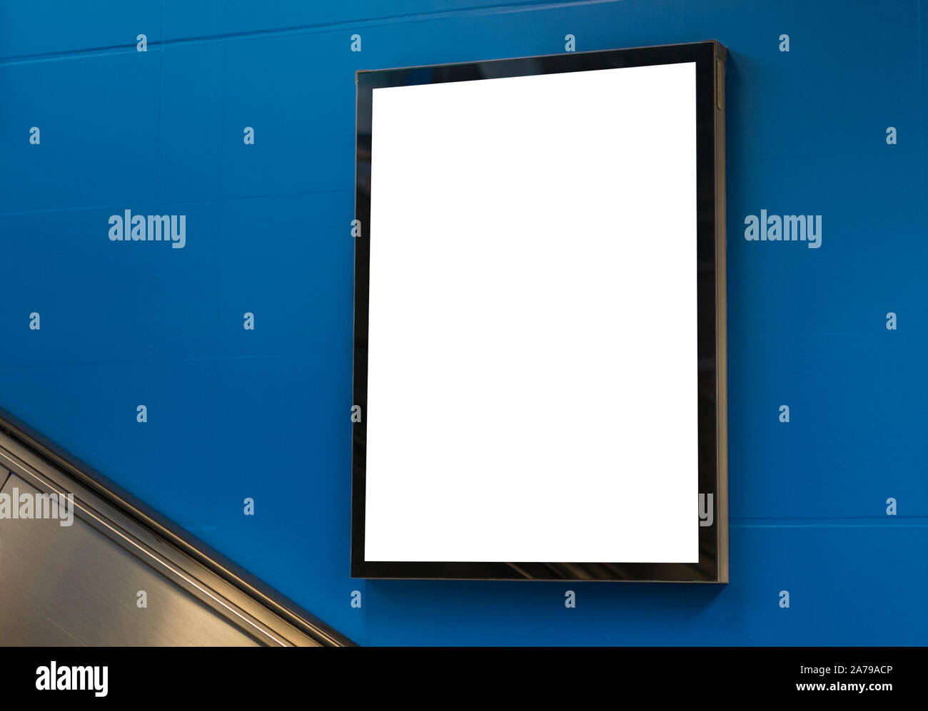 Blank poster light box next to escarator Stock Photo - Alamy