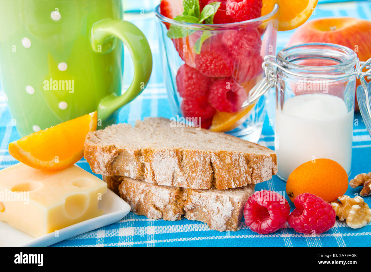 Breakfast with bread and cheese Stock Photo - Alamy