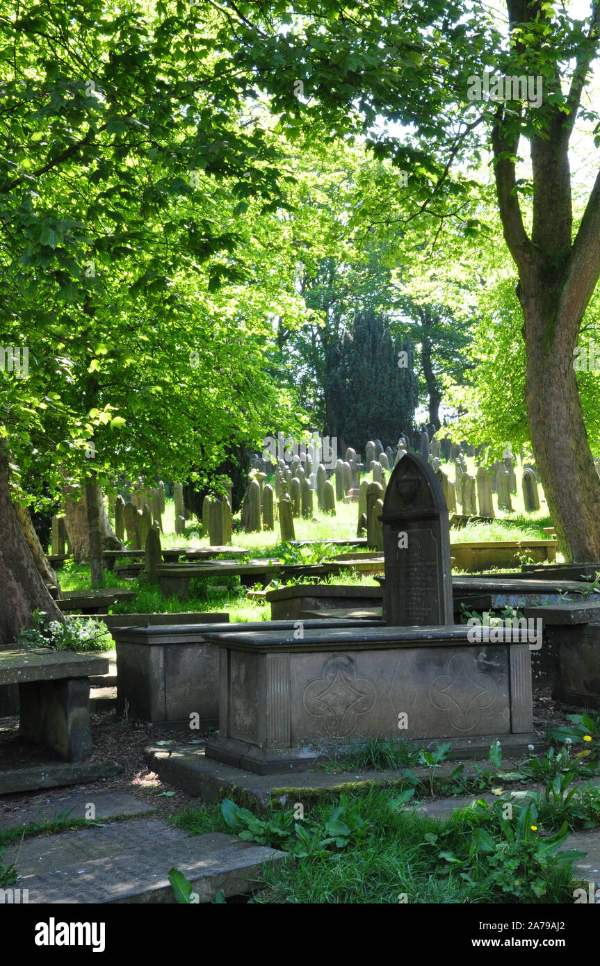 Sunlight in Haworth graveyard , Bronte country, Yorkshire Stock Photo ...